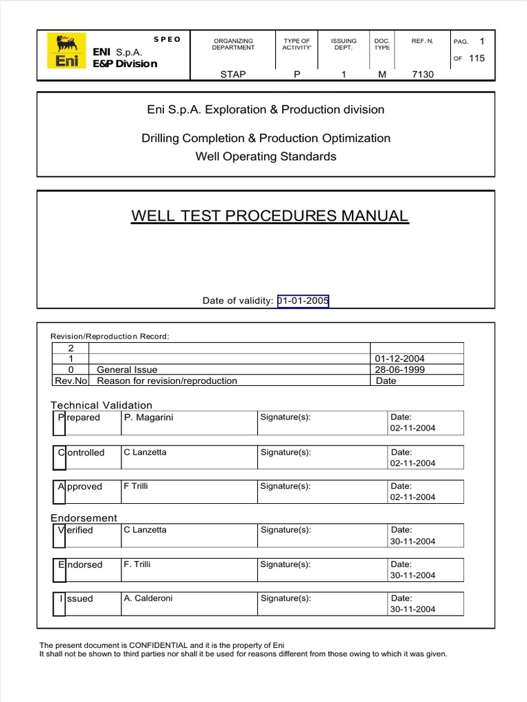 Eni Well Test Procedures Manual | PDF | Casing (Borehole) | Petroleum ...
