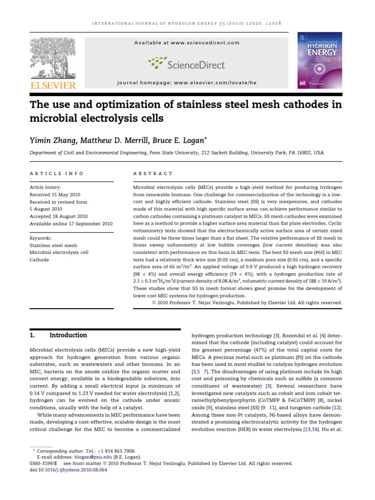 SS Mesh Cathodes Improve Hydrogen Production in Microbial Electrolysis ...