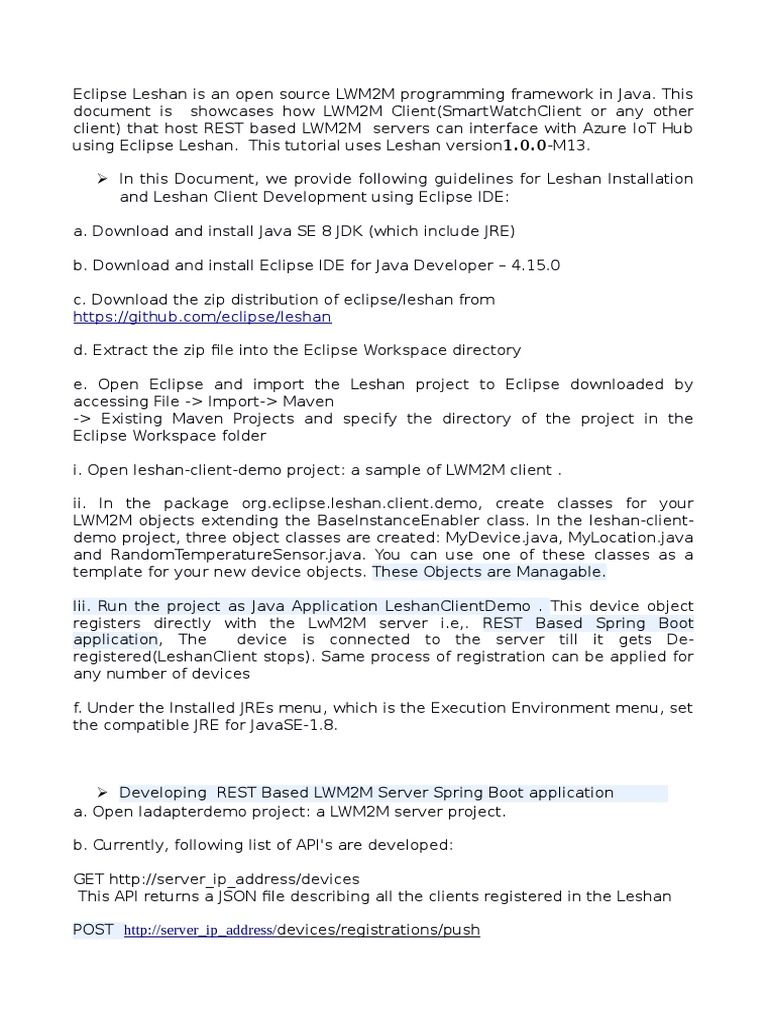 Lwm2m Documentation Pdf Java Programming Language Eclipse Software 9393