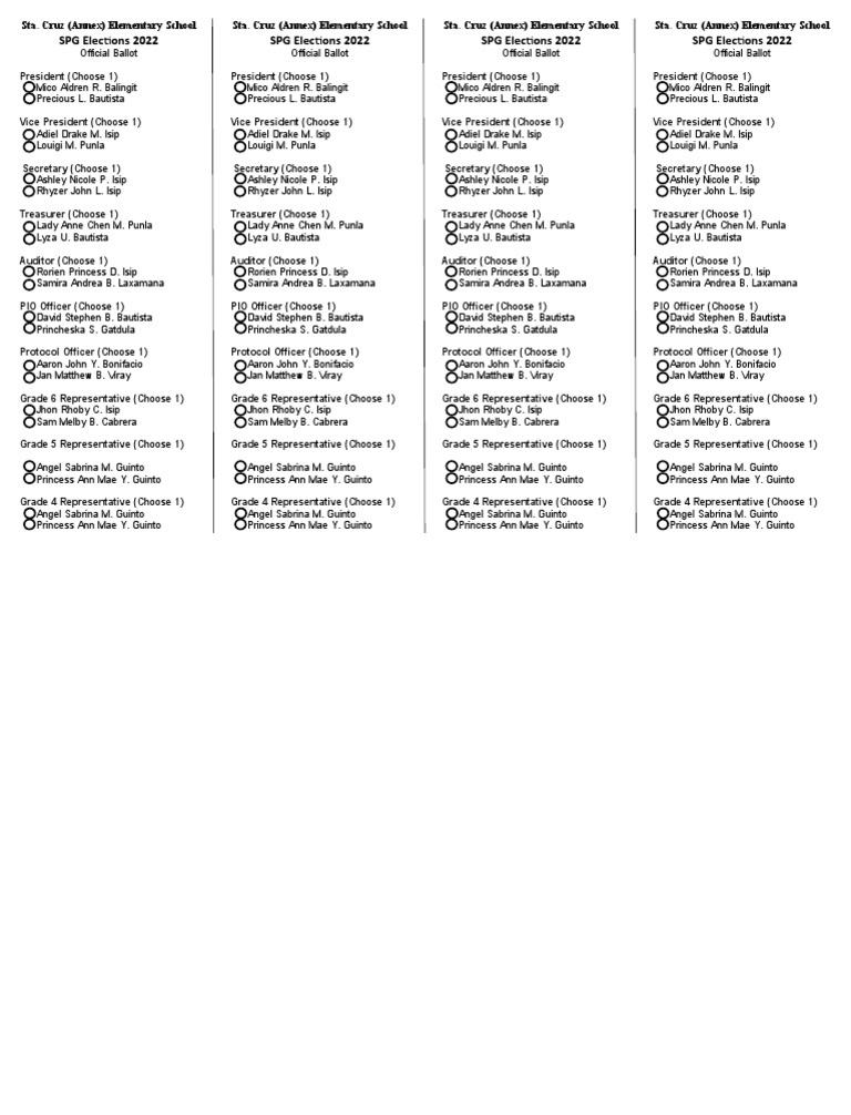 Sta. Cruz SPG Elections 2022 Ballot | PDF