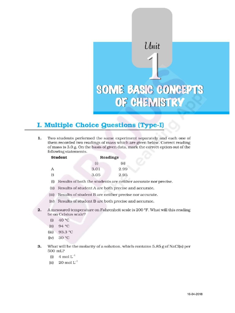 Ncert Exemplar Class 11 Chemistry Chapter 1 | PDF