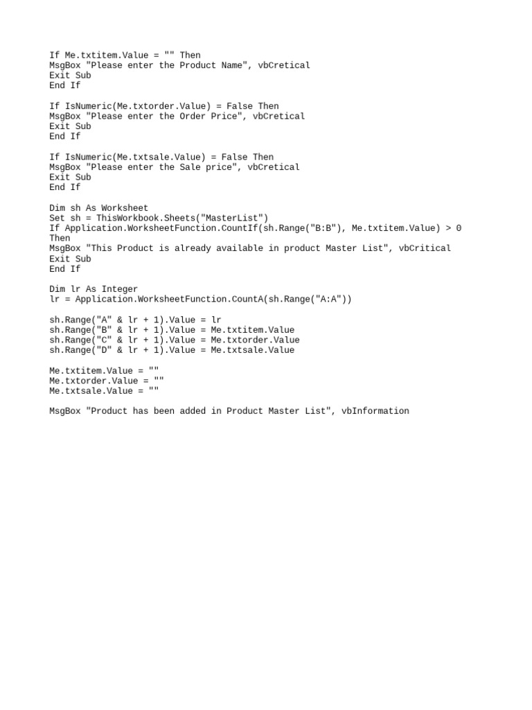 Add Code Excel PDF