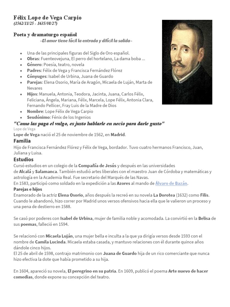 Félix Lope de Vega Carpio Biografia | PDF