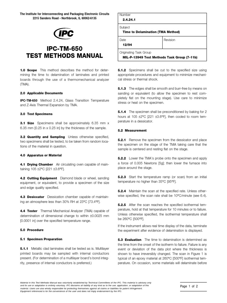 Ipc-Tm-650 2.4.24.1 | PDF | Transmission Electron Microscopy | Temperature