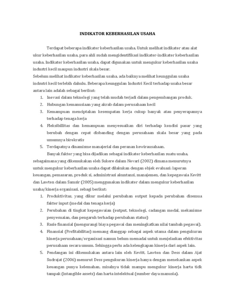 Indikator Keberhasilan Usaha | PDF | Bisnis