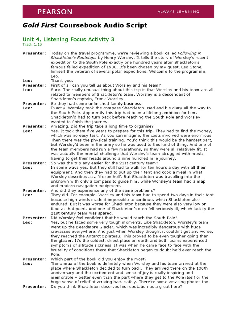 U4 Audio Script | PDF | Ernest Shackleton