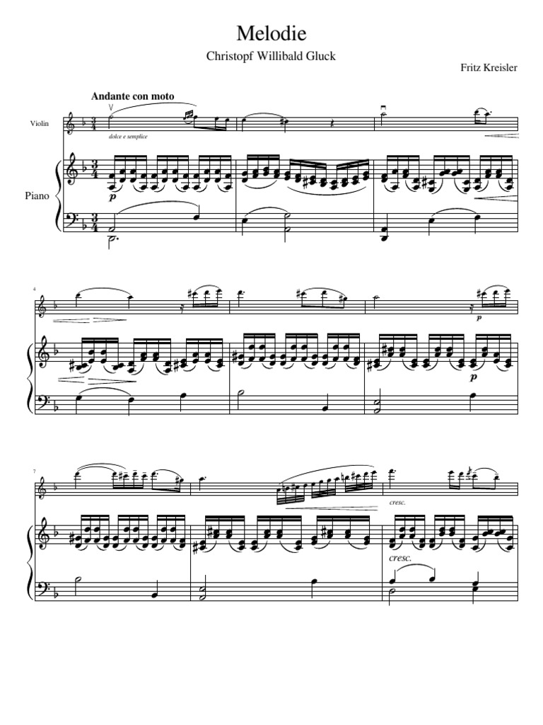 Melodie Gluck Violin and Piano by Fritz Kreisler | PDF | Classical ...