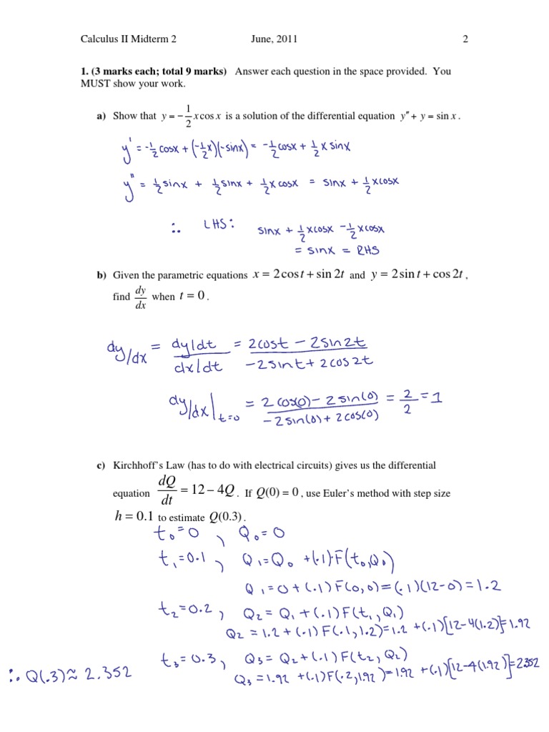 MT2 Soln's | PDF | Equations | Calculus
