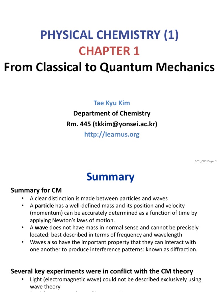 Physical Chemistry (1) : From Classical To Quantum Mechanics | PDF ...