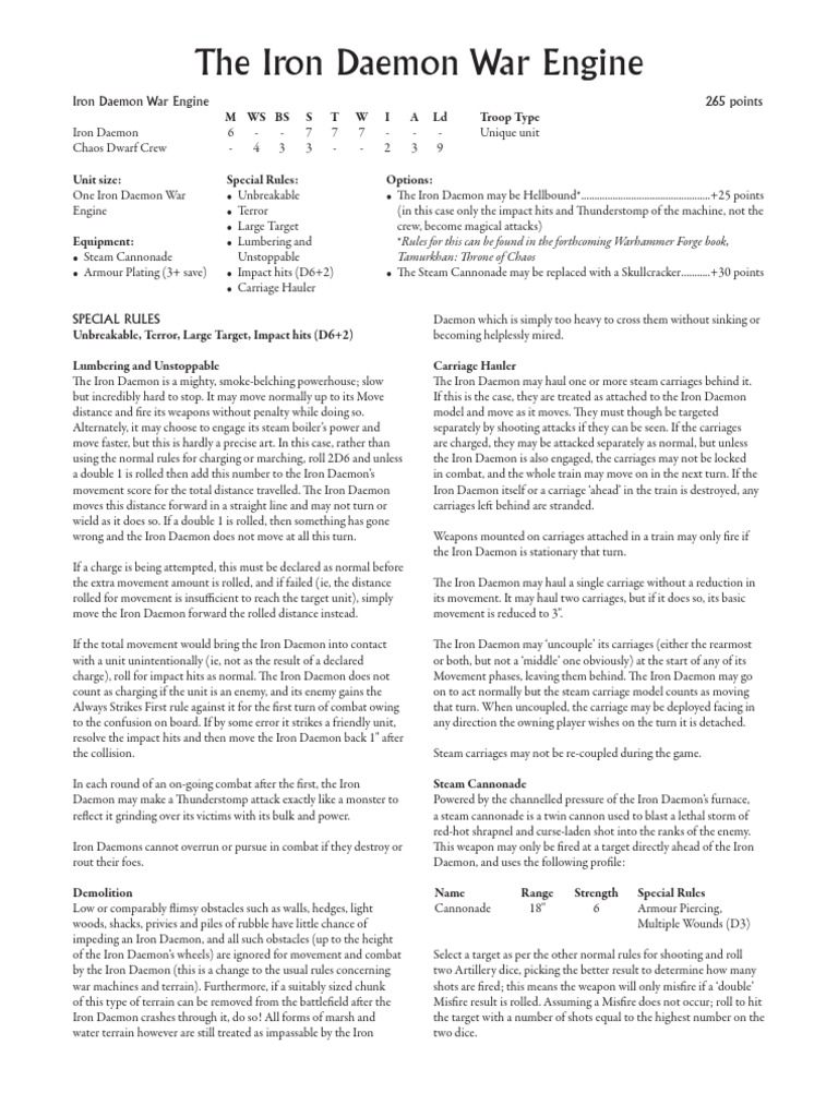 Iron Daemon War Engine Overview | PDF | Armed Conflict | Unrest