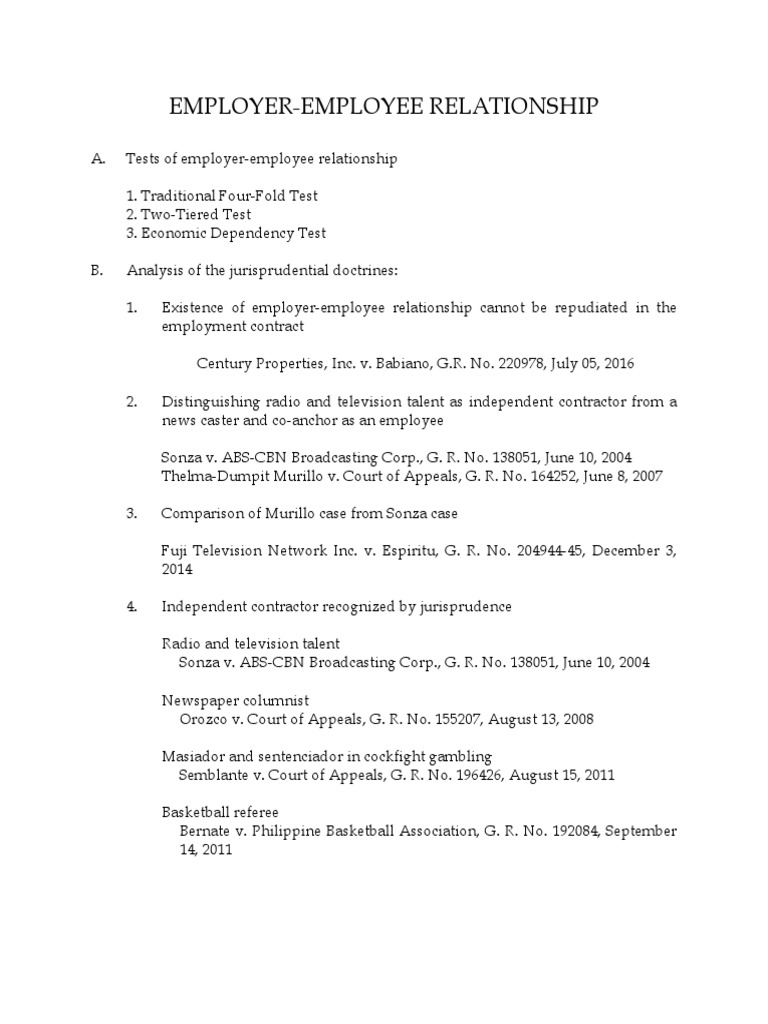 Cases On Employer-Employee Relationship | PDF | Employment | Economies