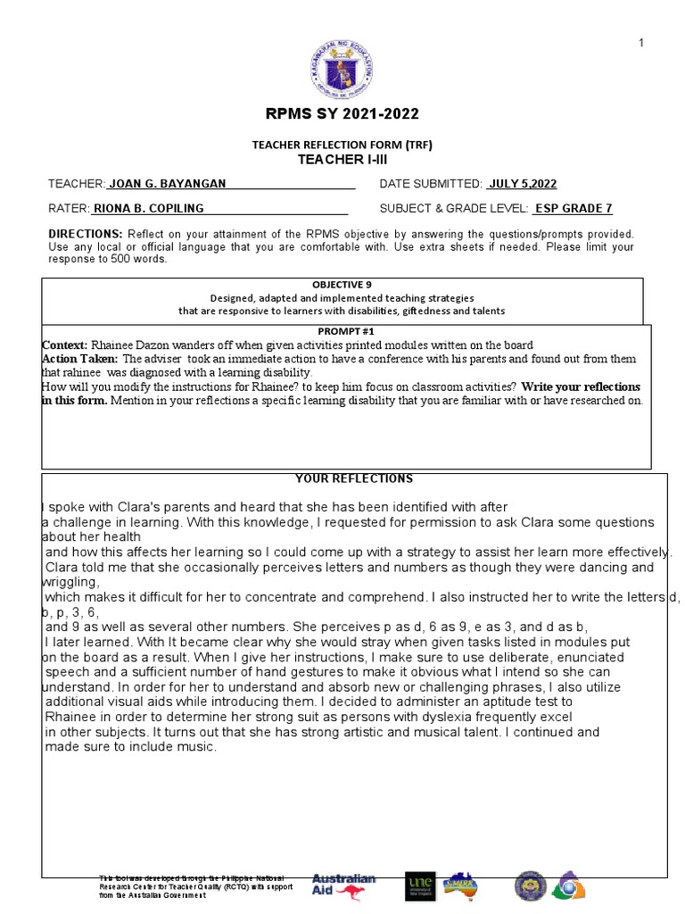 Teacher Reflection Form COT 2 | PDF | Intellectual Giftedness | Lesson Plan