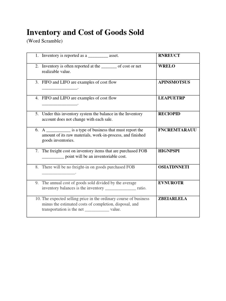 Inventory and Cost of Goods Sold (Practice Quiz) | PDF