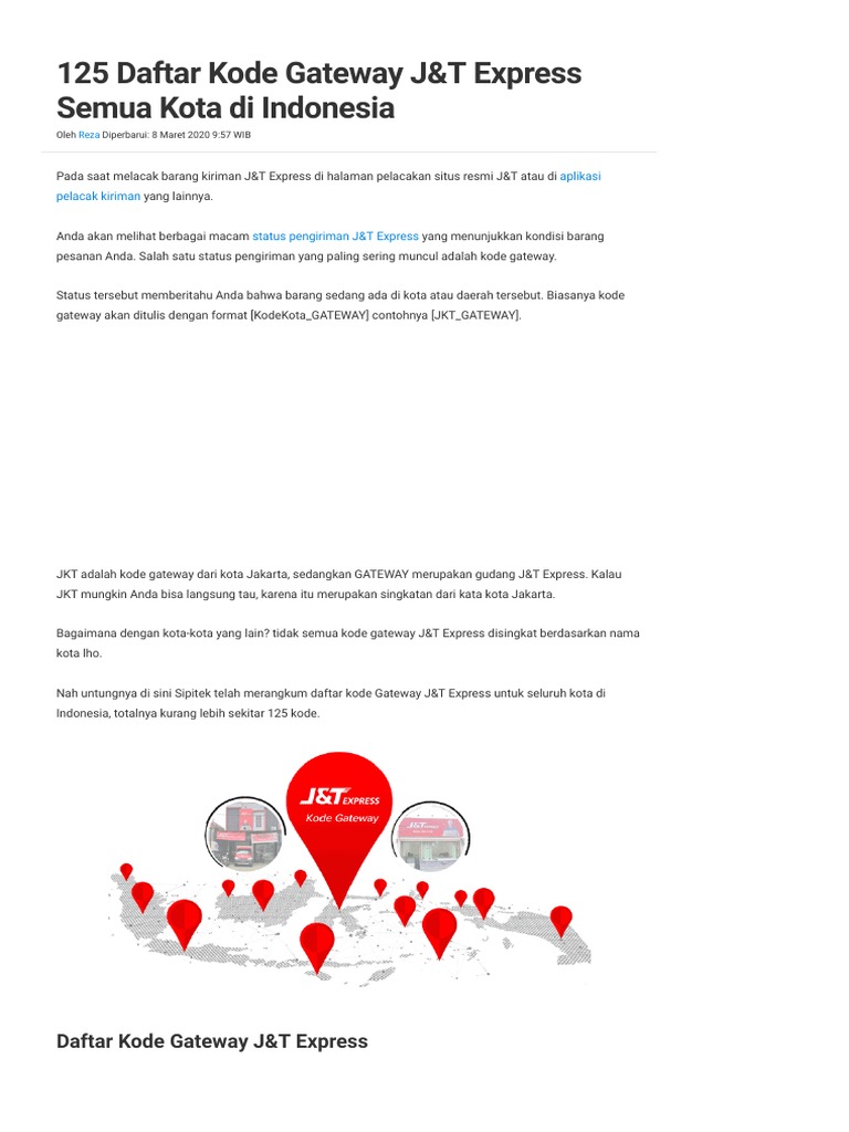125 Daftar Kode Gateway J&T Express Semua Kota Di Indonesia | PDF
