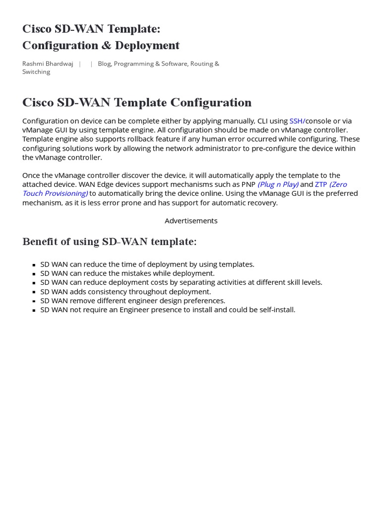 Cisco SD-WAN Template - Configuration & Deployment - IP With Ease | PDF ...