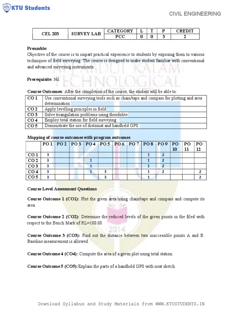 CEL 203 Syllabus | PDF | Surveying | Science
