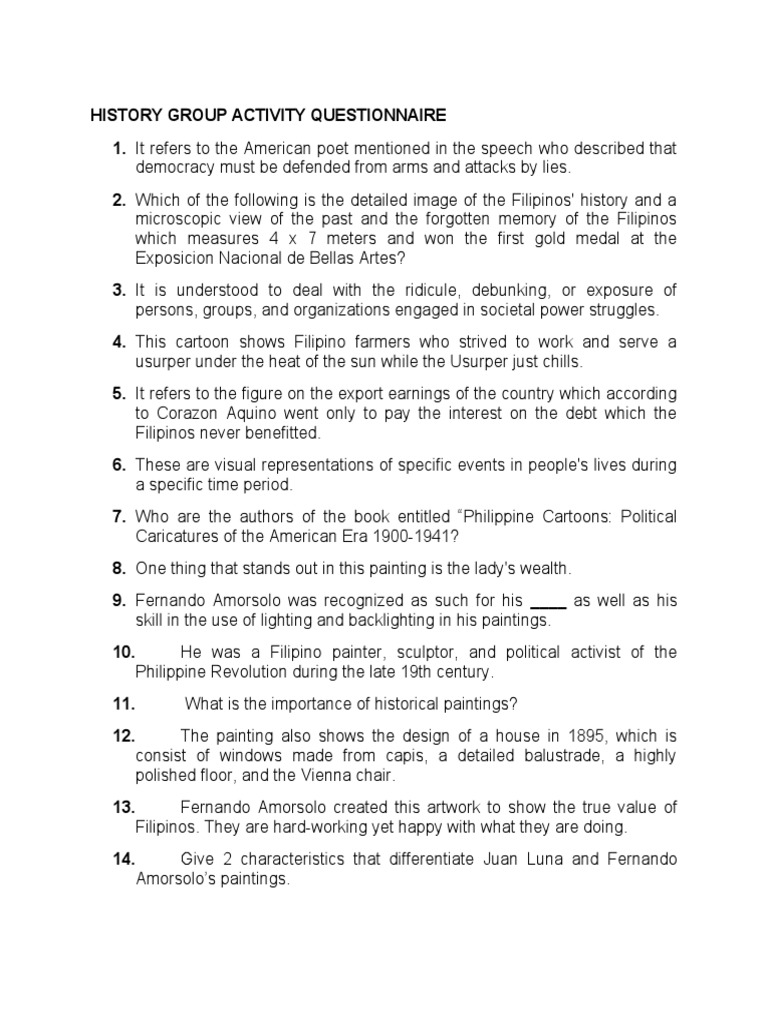 History Group Activity Questionnaire | PDF | Corazon Aquino | Philippines