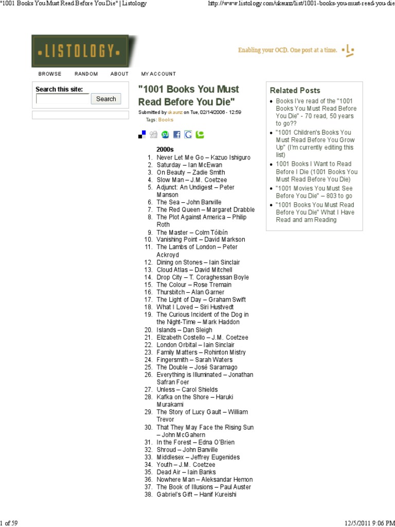 Books You Must Read Before You Die Listology | PDF | Books | Writers