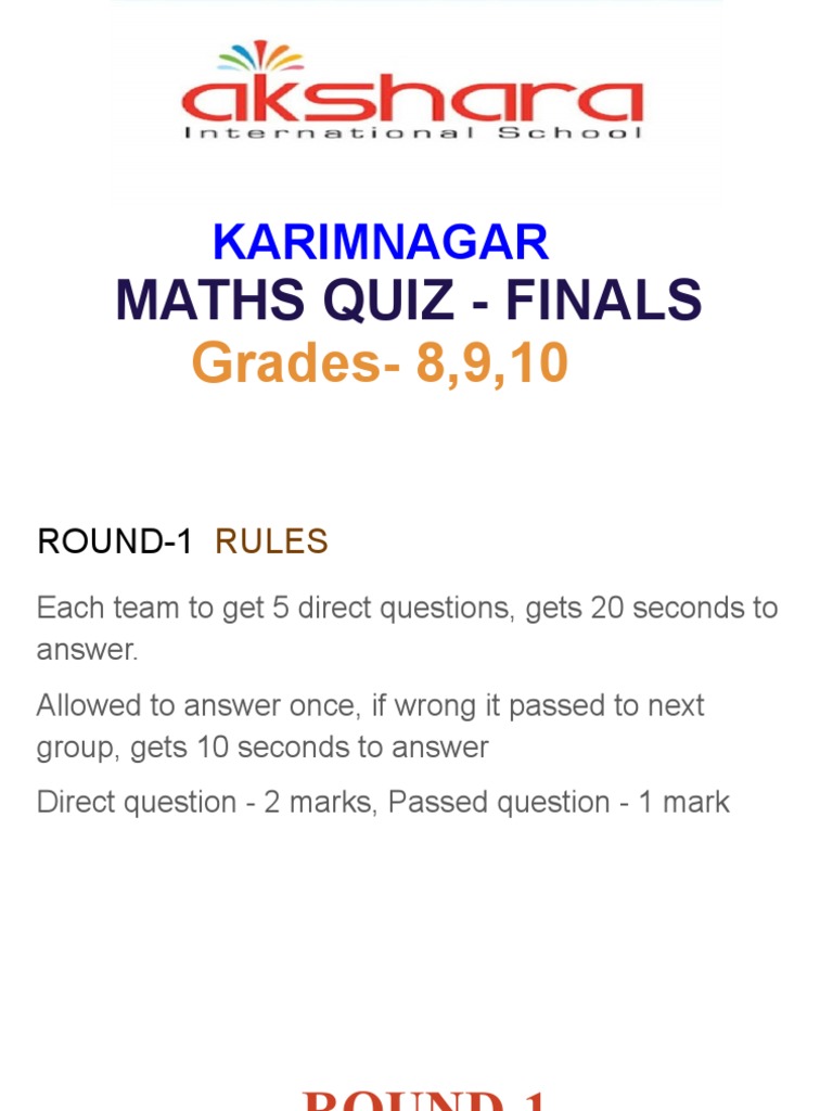 Math Quiz Final 8,9,10 | PDF | Numbers | Angle