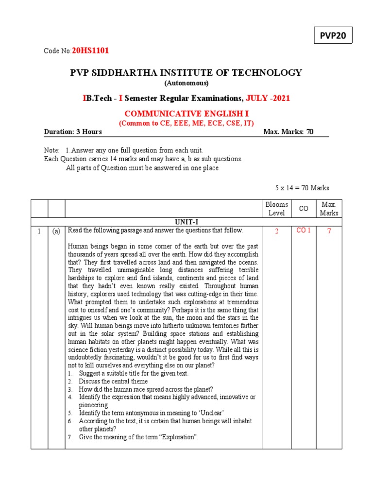 English Model Paper Template I Sem | PDF | Leadership | Climate Change