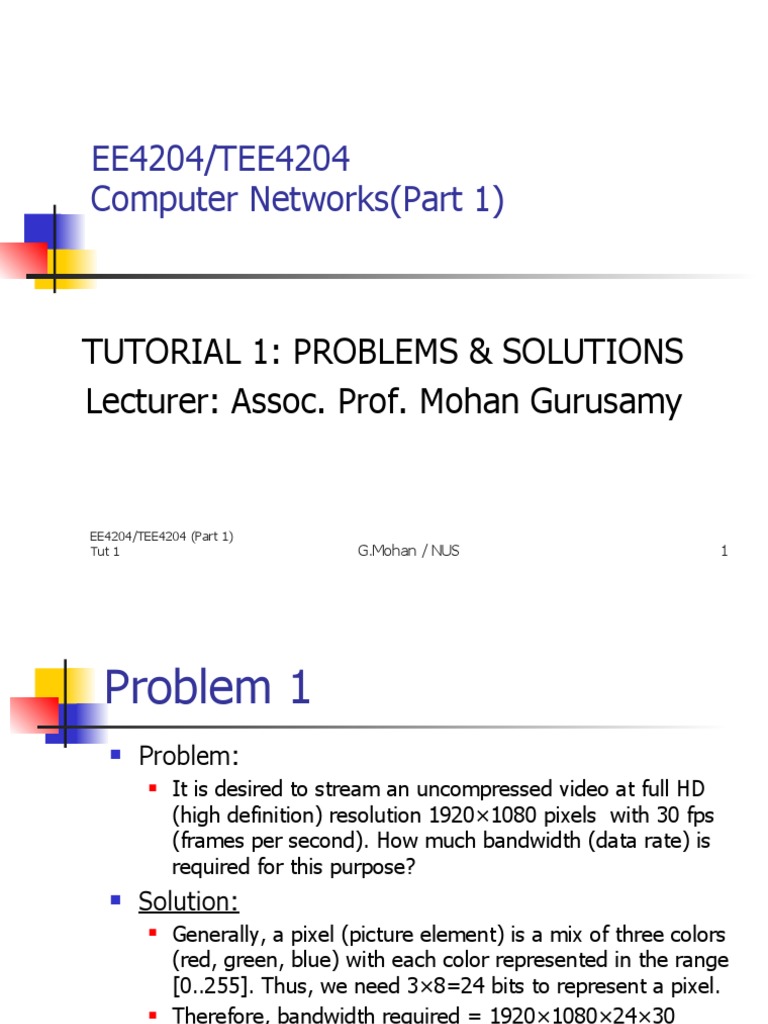 EE4204 TEE4204 Aug 2022 Tutorial 1 | PDF | Pixel | Bandwidth (Computing)