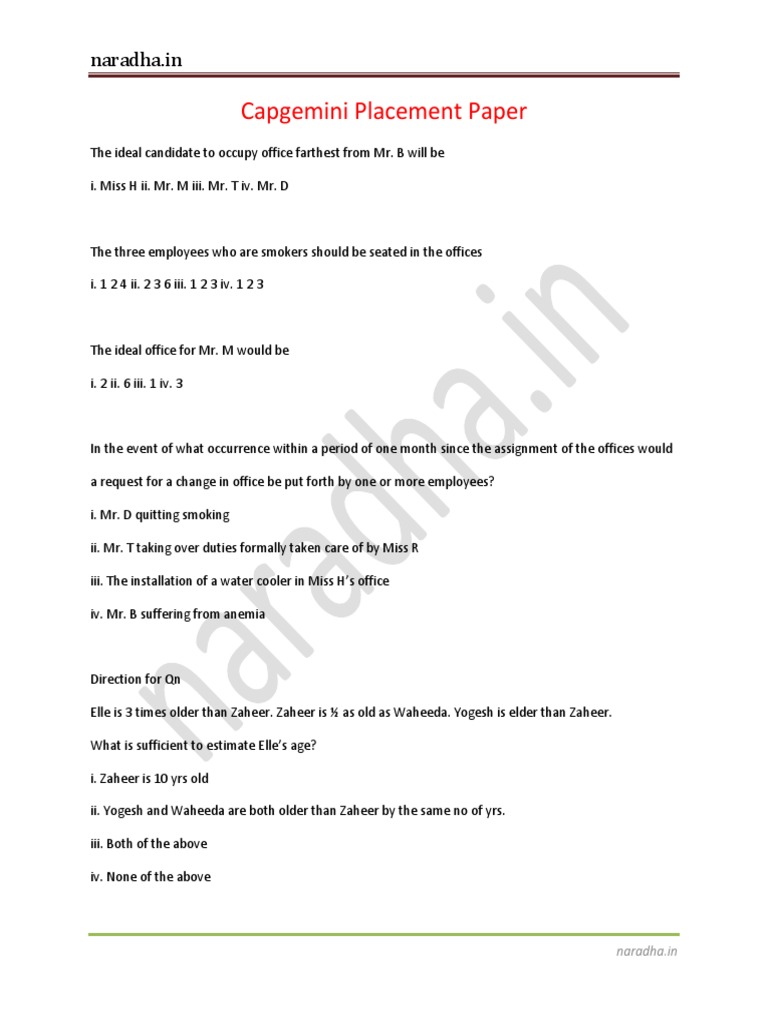 Capgemini Placement Paper Questions | PDF
