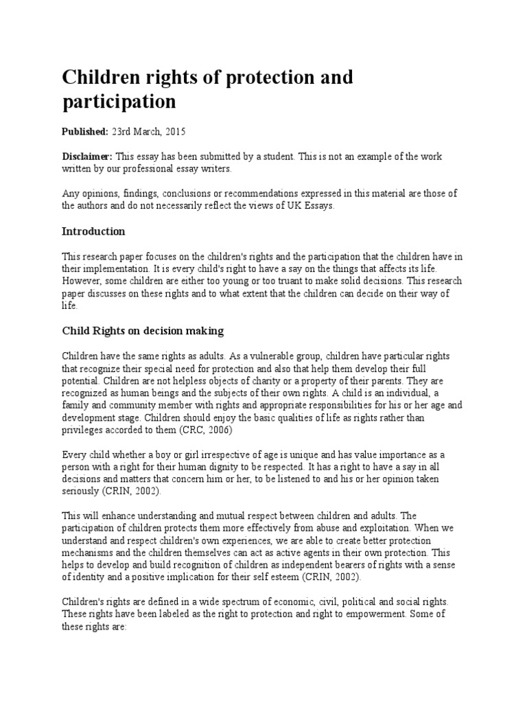 Children's Rights: Protection & Participation | PDF | Children's Rights ...