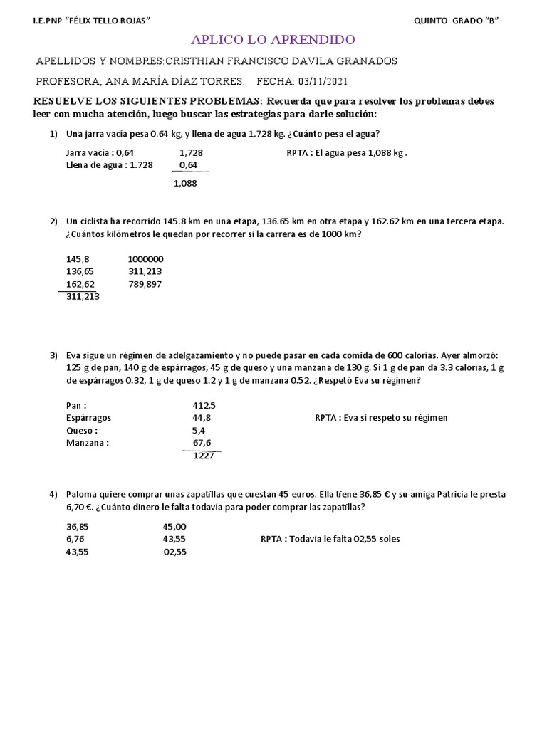 Aplico Lo Aprendido Matemática | PDF
