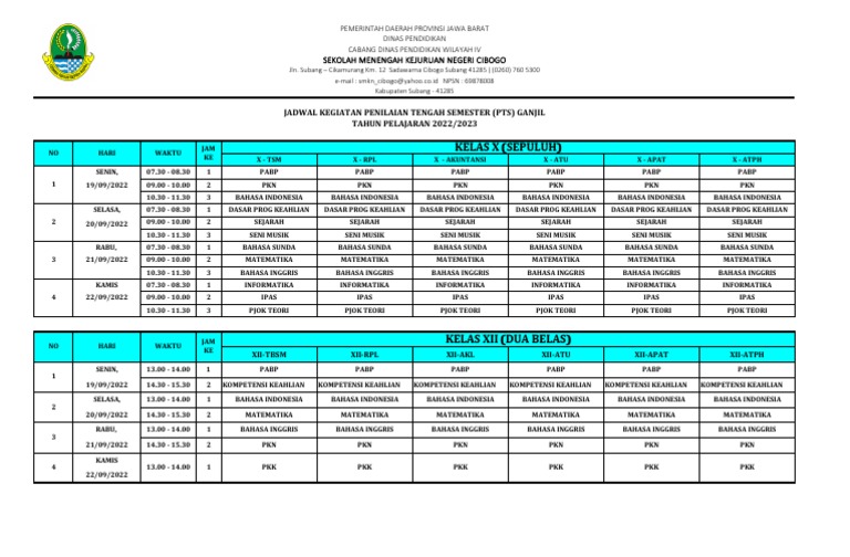 Jadwal PTS SMT Ganjil TP 2022-2023 | PDF