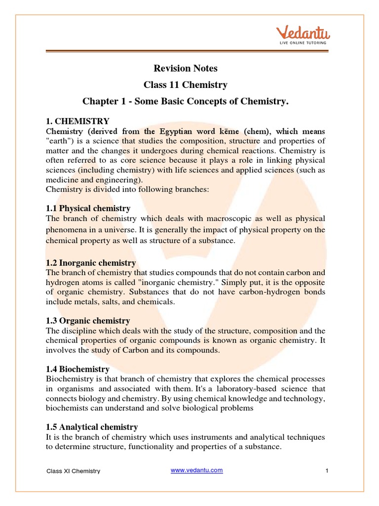 Class 11 Chemistry Revision Notes Some Basic Concepts of Chemistry ...