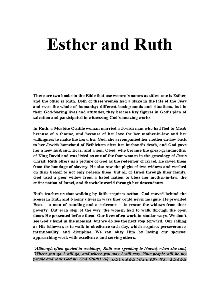 Esther and Ruth: Key Women in God's Plan | PDF | Book Of Ruth | Esther