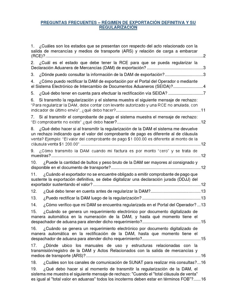 Preguntas Frecuentes - Régimen de Exportación Definitiva y Su ...