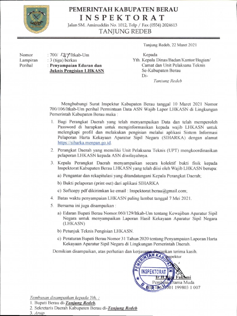 Penyampaian Edaran Dan Juknis Pengisian LHKASN | PDF