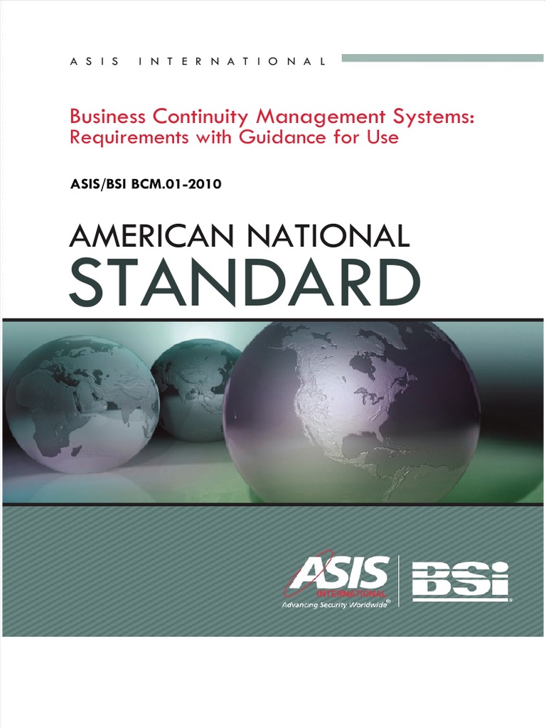 ASIS BSI BCM 01-2010 Business Continuity Management Systems | PDF ...
