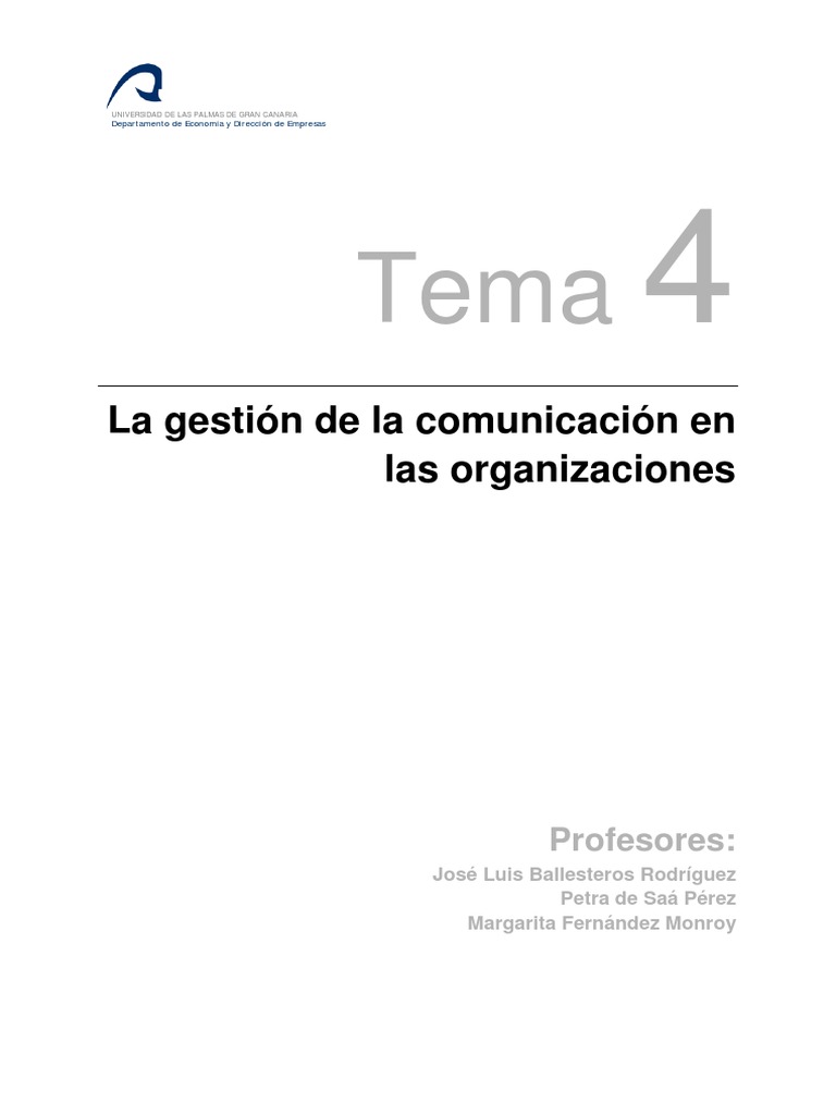 Tema 4 La Gestion de La Comunicacion en Las Organizaciones | PDF | Comunicación | Comunicación ...