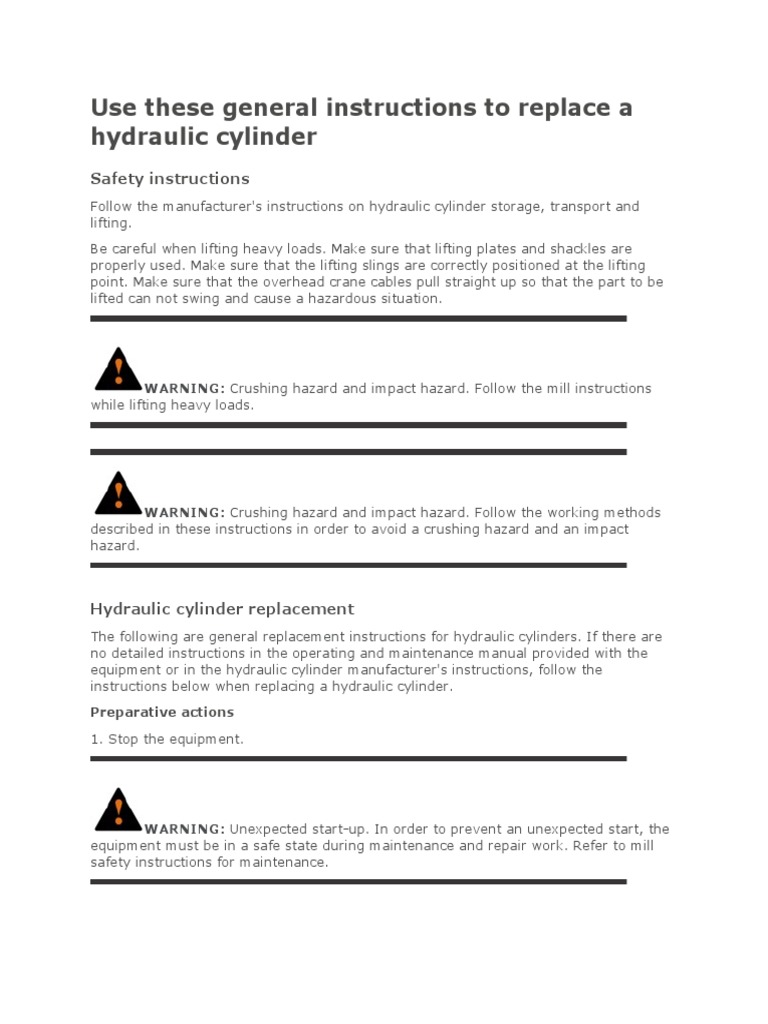 Use These General Instructions To Replace A Hydraulic Cylinder | PDF ...