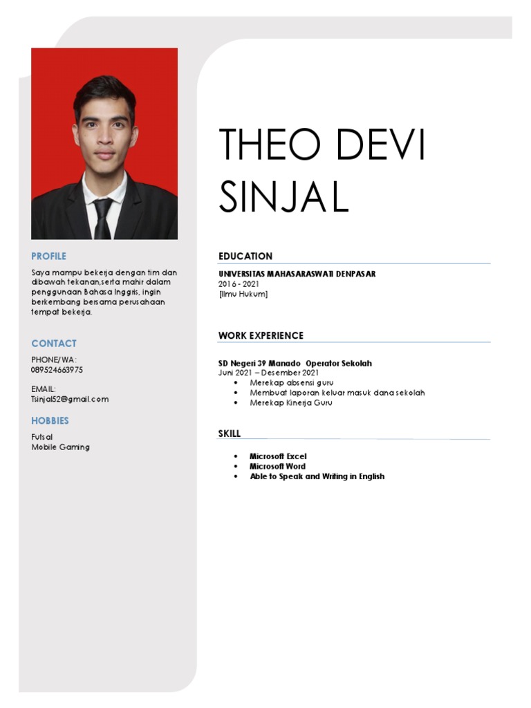 Lamaran Kerja Theo Devi Sinjal | PDF