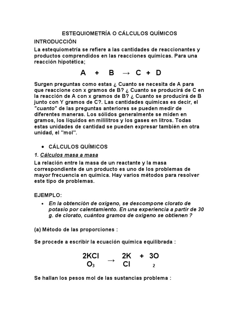 Guía de Cálculos Estequiométricos | PDF | Mole (Unidad) | Estequiometría