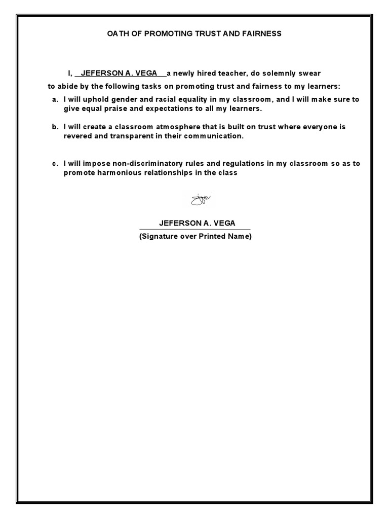 Teacher's Oath for Trust and Fairness | PDF