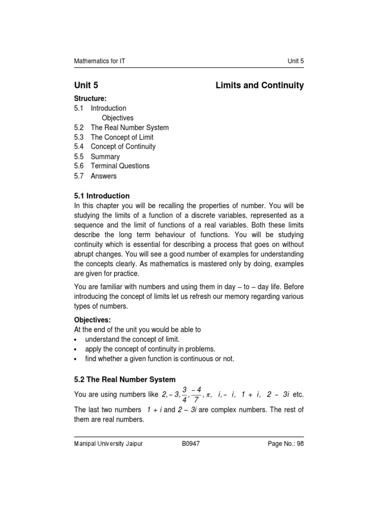 Unit 05 - Limits and Continuity | PDF | Function (Mathematics) | Continuous Function
