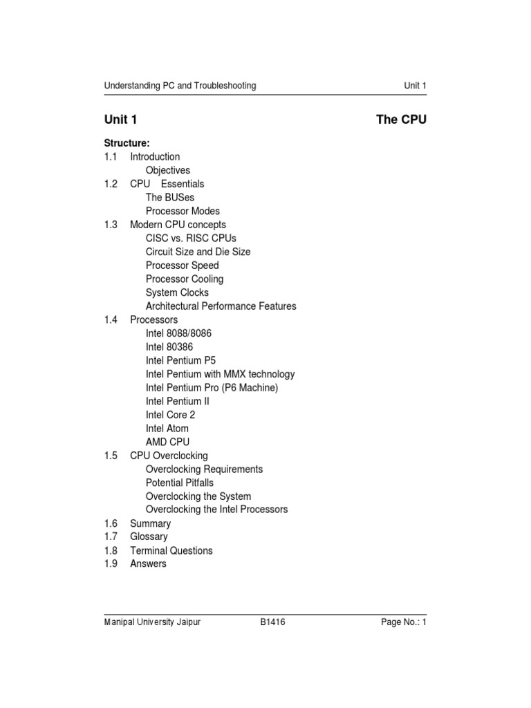 Unit 01 The Cpu Pdf Central Processing Unit Cpu Cache