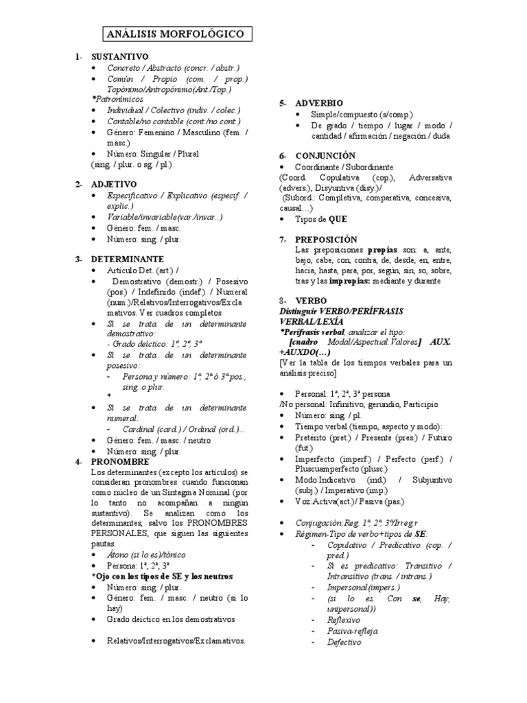 Análisis Morfológico de la Lengua | PDF | Numero Gramatical | Verbo
