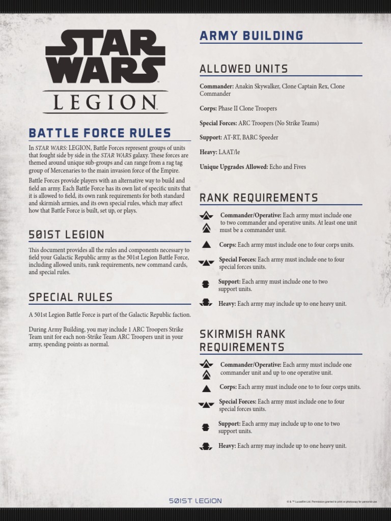Star Wars Legion BF Rules Sheet | PDF | Military Organization | Star Wars