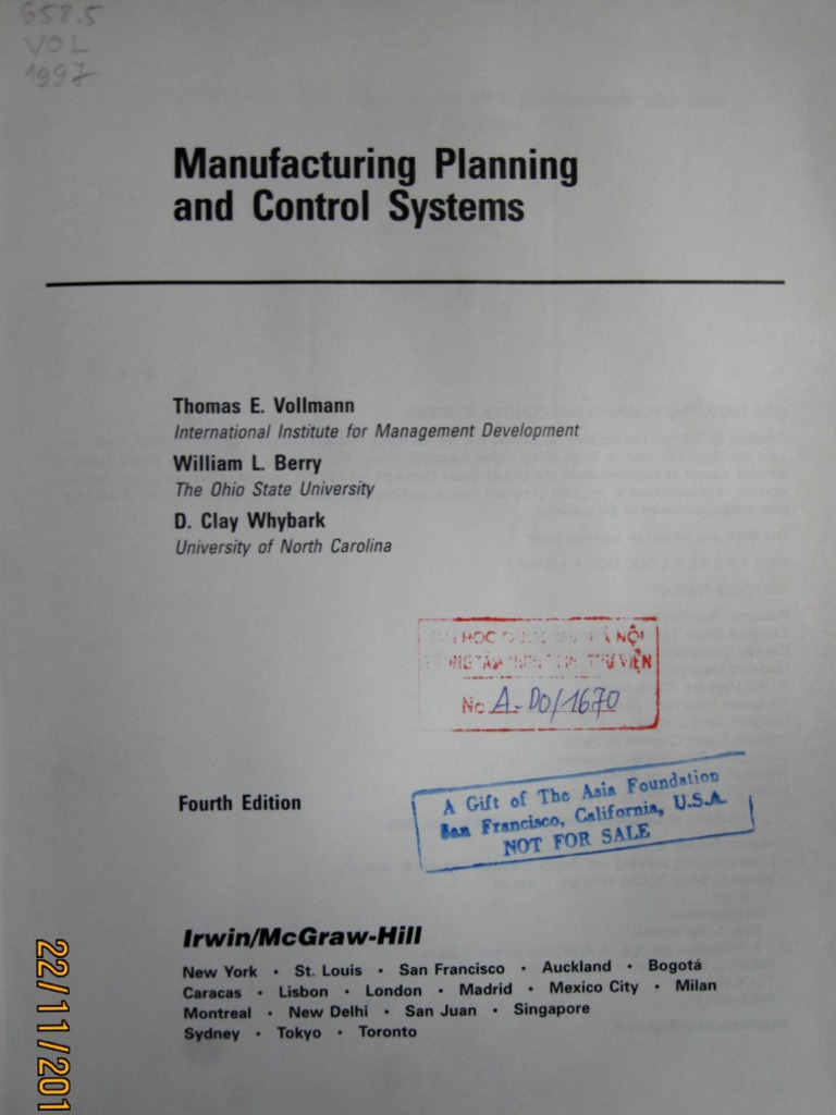 Manufacturing Planning and Control Systems D Clay Whybark C | PDF | Lean Manufacturing | Forecasting