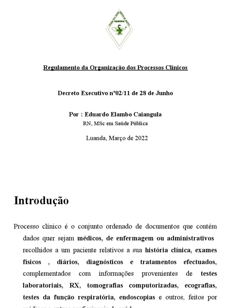 Organização dos Processos Clínicos | PDF | Médico | Enfermagem