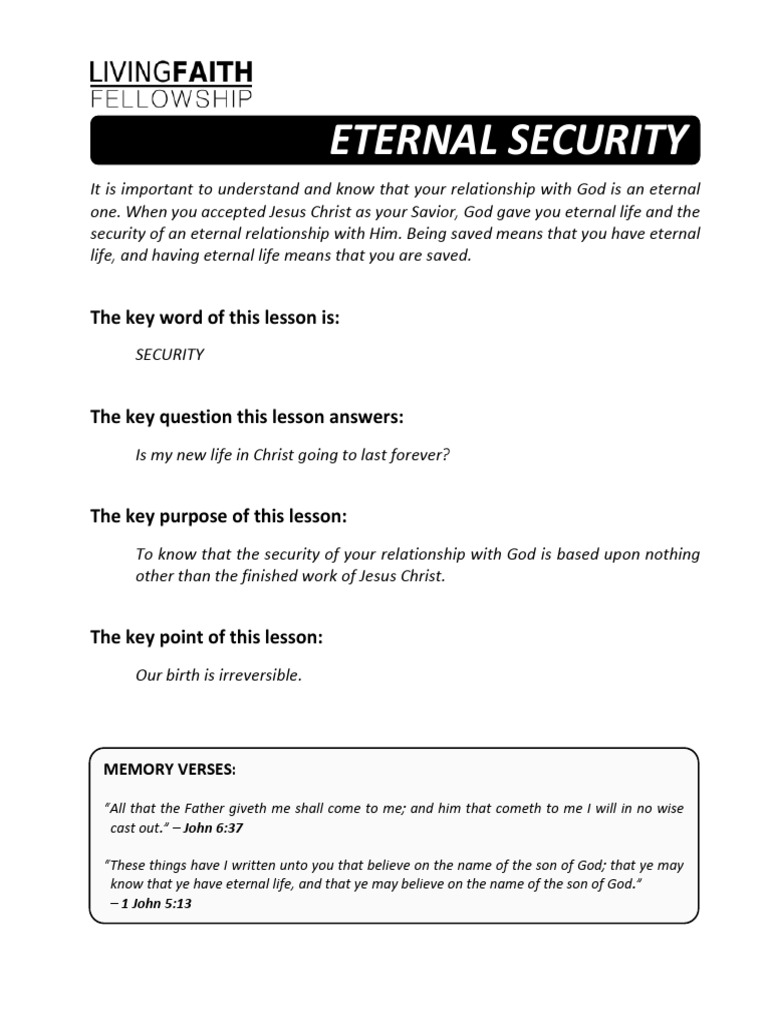 Lesson 2 Eternal Security | PDF | Eternal Life (Christianity ...