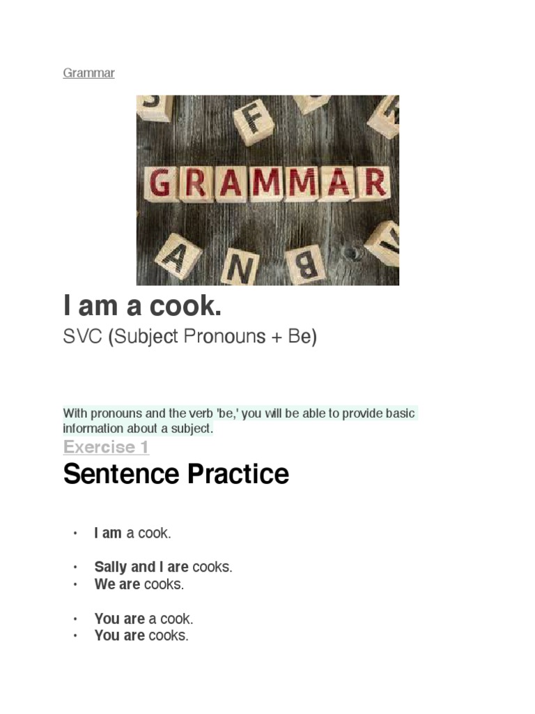 An Introduction to Subject Pronouns and the Linking Verb 'Be' | PDF ...