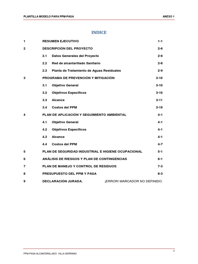 Plantilla Modelo para Ppm-Pasa Anexo 1 Indice 1 Resumen Ejecutivo ...