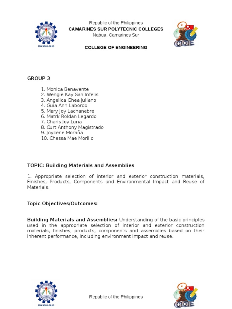 Group 3 Building Materials and Assemblies | PDF | Concrete | Building Materials