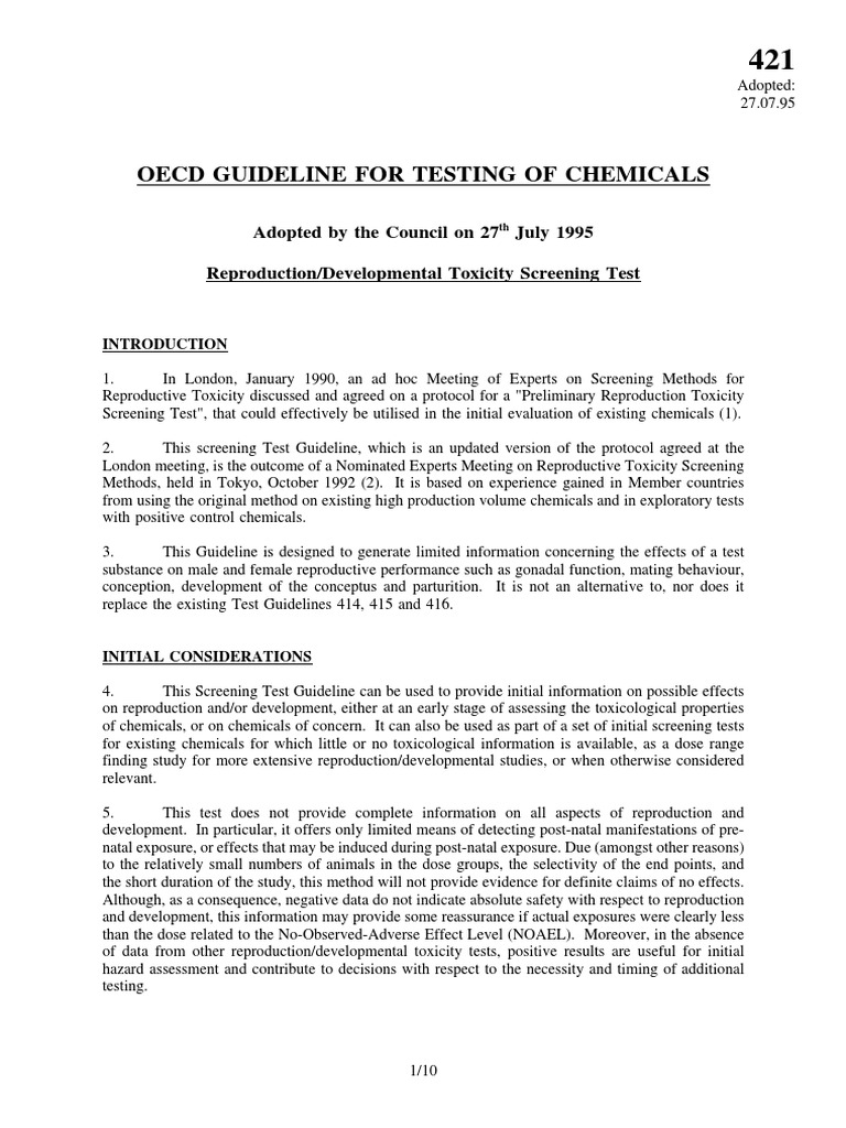 OECD Reproductive Toxicity Screening Test | PDF | Toxicity | Dose ...